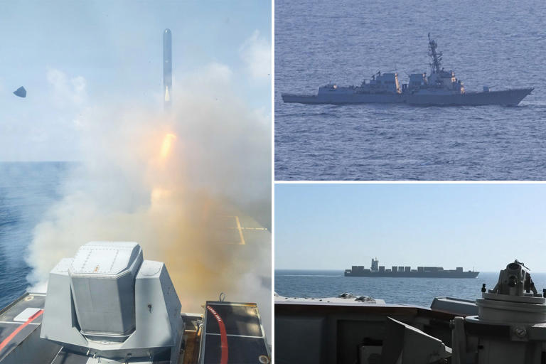 US Navy destroyer blows a hole through Iranian cargo ship that tried to ...