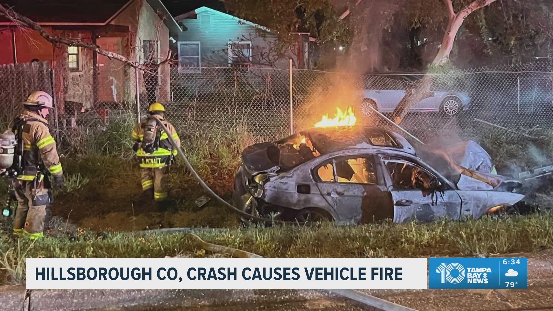 Vehicle on I-275 crashes into ditch before catching fire