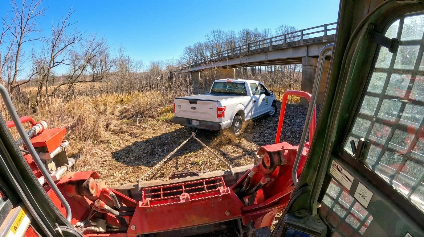 Skid steer recovery under bridge