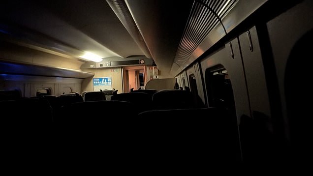 Japanese train plunged into darkness moments before earthquake hits