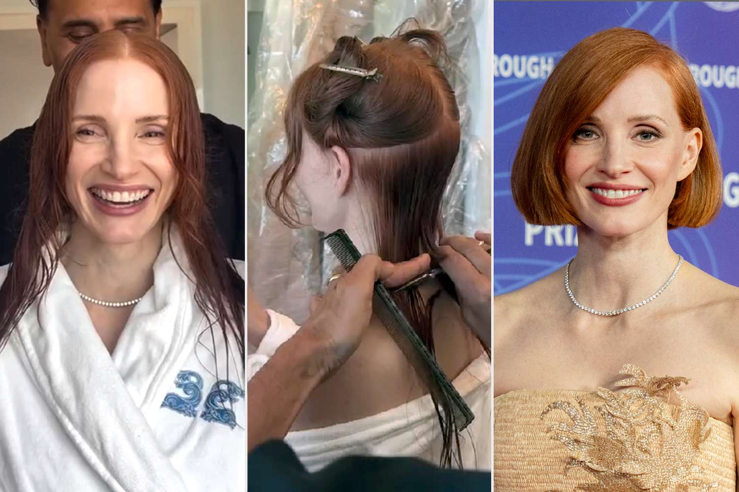 Jessica Chastain cut a dramatic blunt bob before walking the red carpet