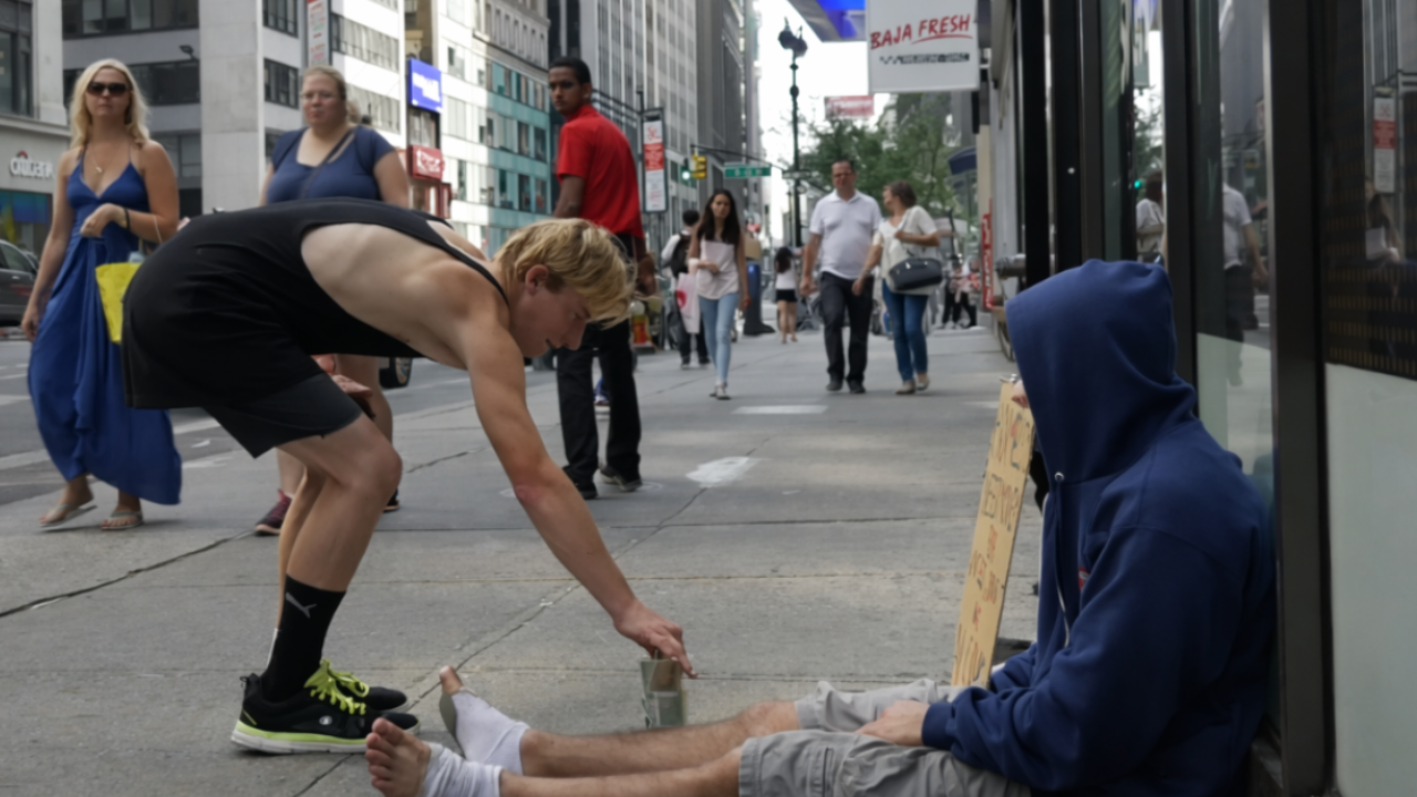 Homeless father vs drug addict social experiment
