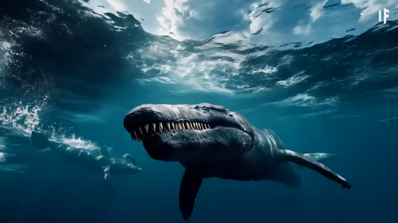 Schau, was passiert, wenn sich der Mosasaurus bis heute ...