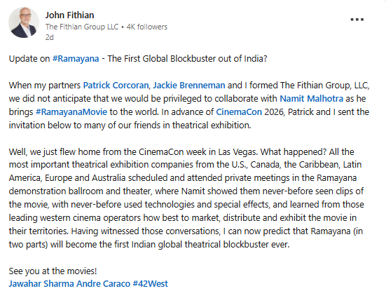 Ramayana sparks global blockbuster talk at CinemaCon: Exhibitor weighs in