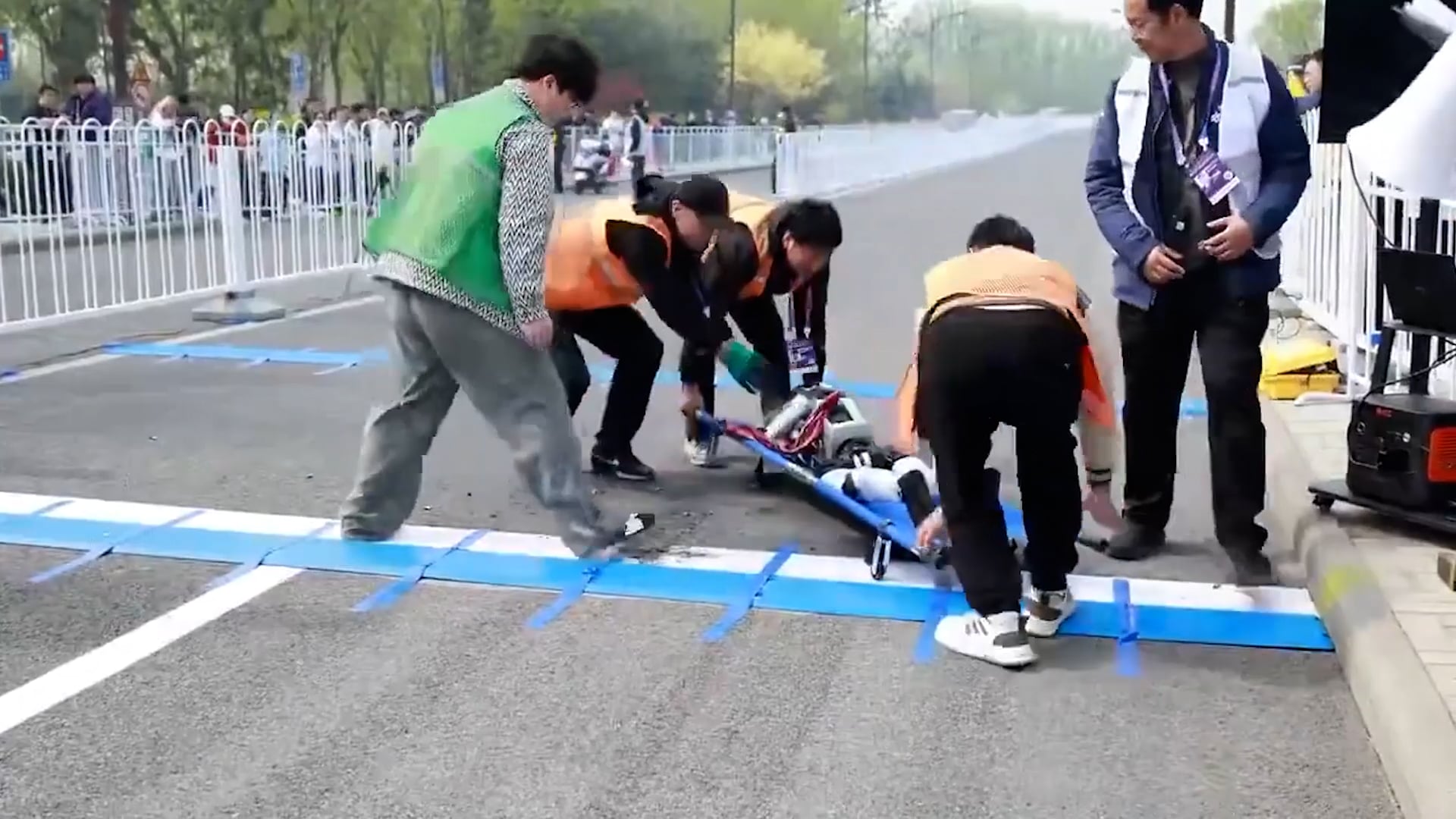 Humanoid robot trips and malfunctions at the start of Beijing half-marathon