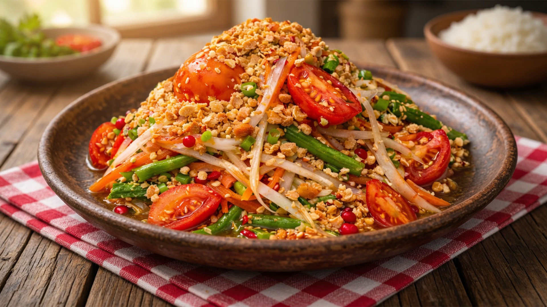 Green papaya salad brings a fresh spicy flavor