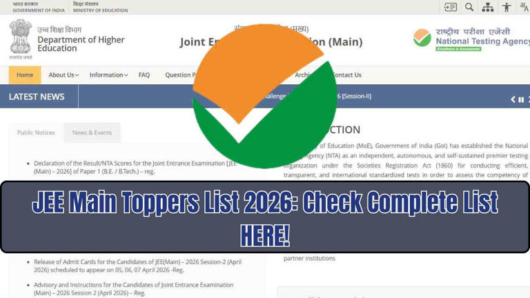 JEE Main toppers list 2026: 12 students score 100 percentile, check ...