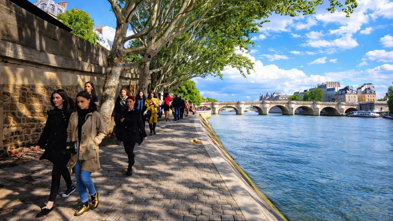 A relaxing walk near Seine River Paris (4K)