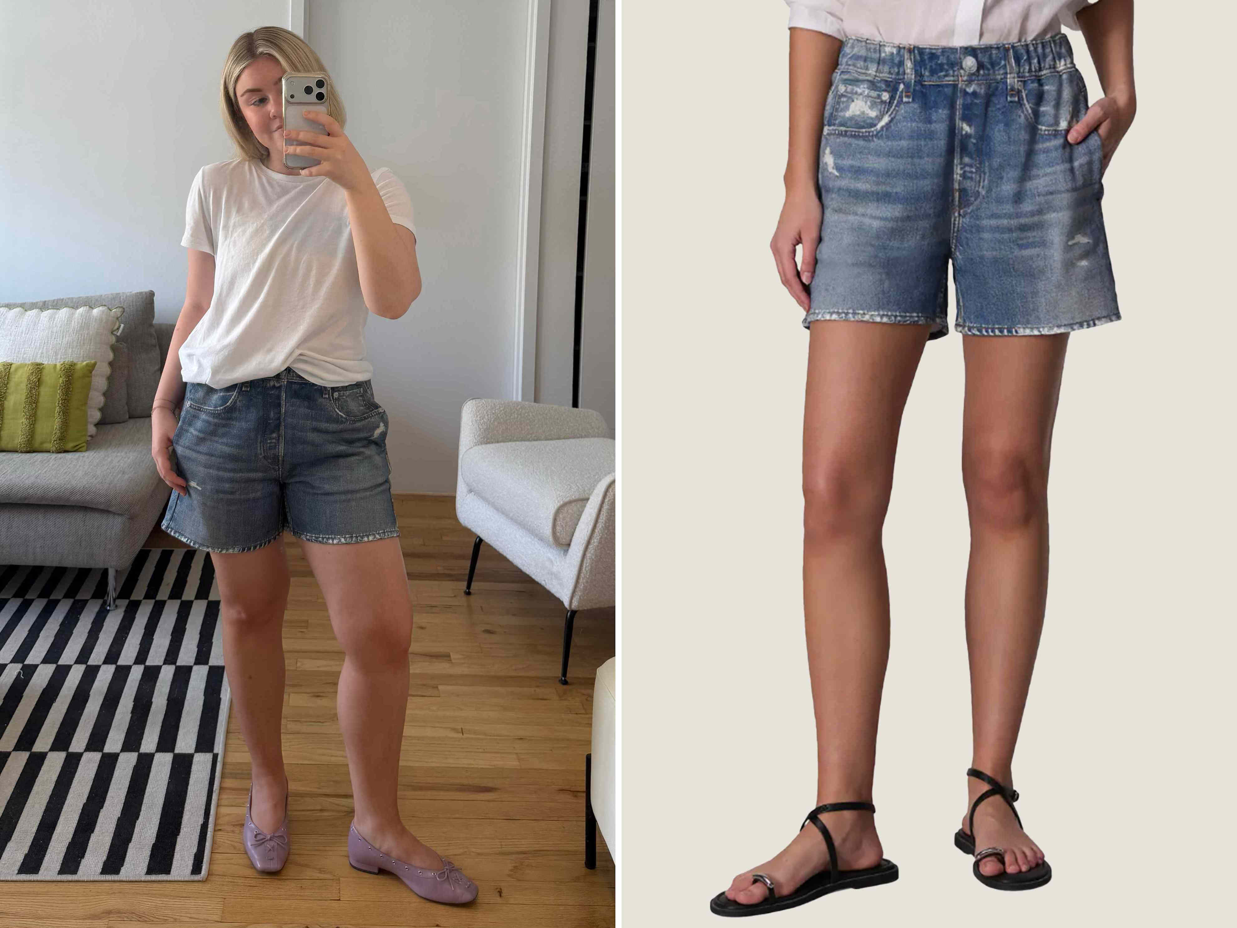 I hate wearing denim shorts, but this flattering optical illusion style ...