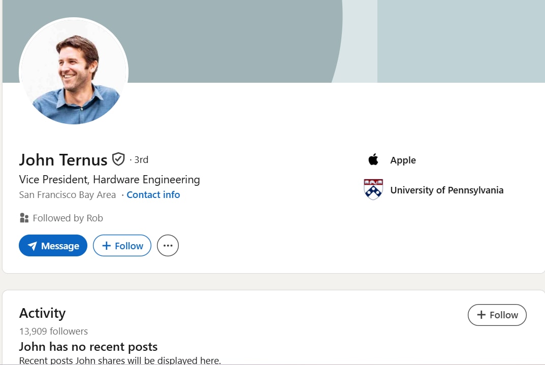 People are talking about John Ternus’ LinkedIn profile as he prepares ...