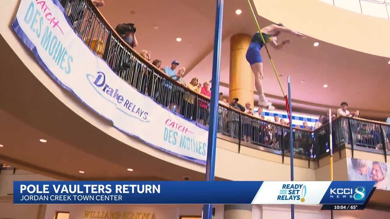Fans amazed by Drake Relays pole vaulters at Jordan Creek Town Center