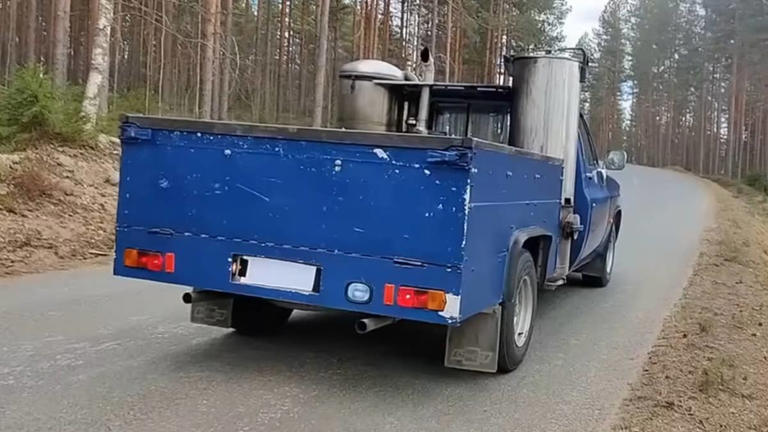 This V8 Chevy truck runs on wood and has driven 60,000 miles