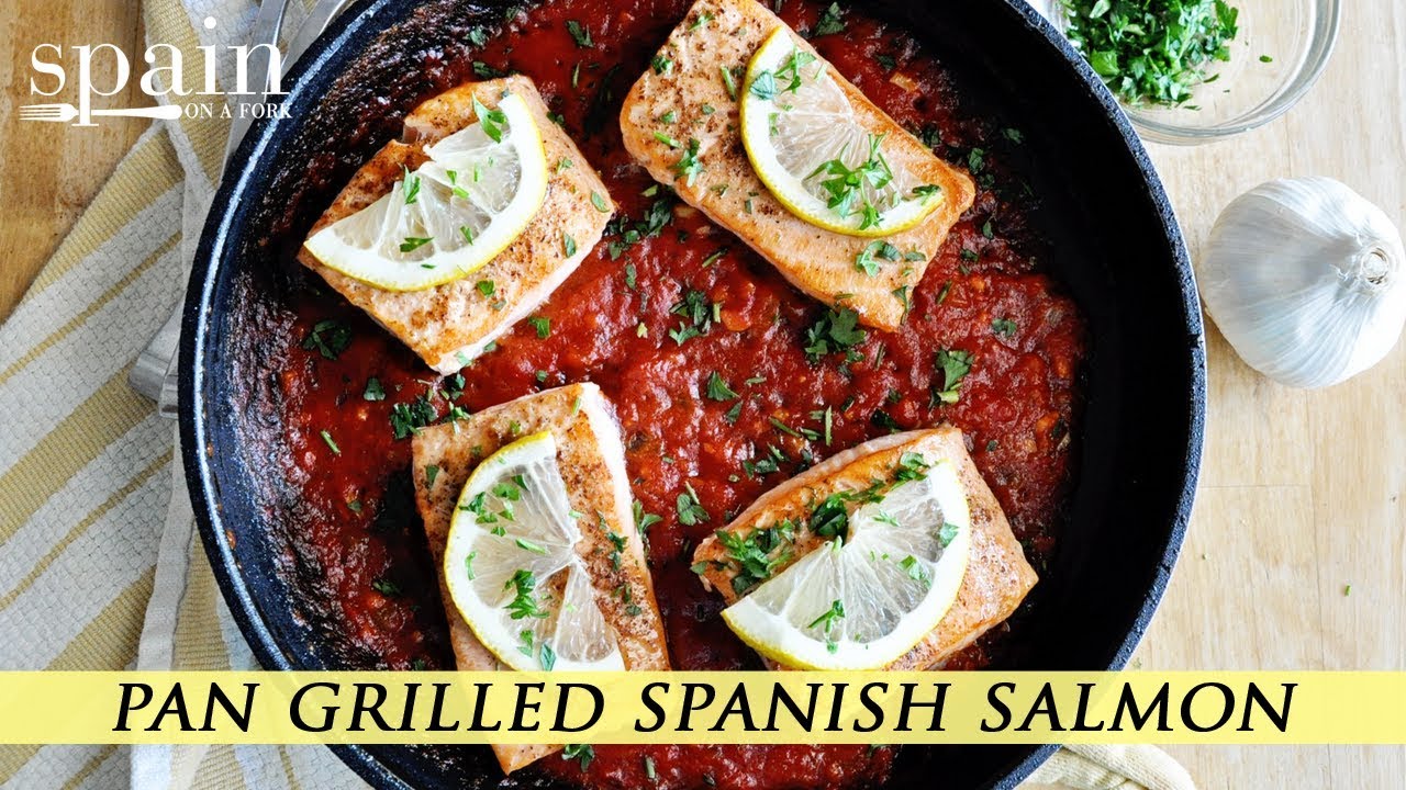 Pan grilled Spanish salmon with tomato sauce | Simple Mediterranean ...