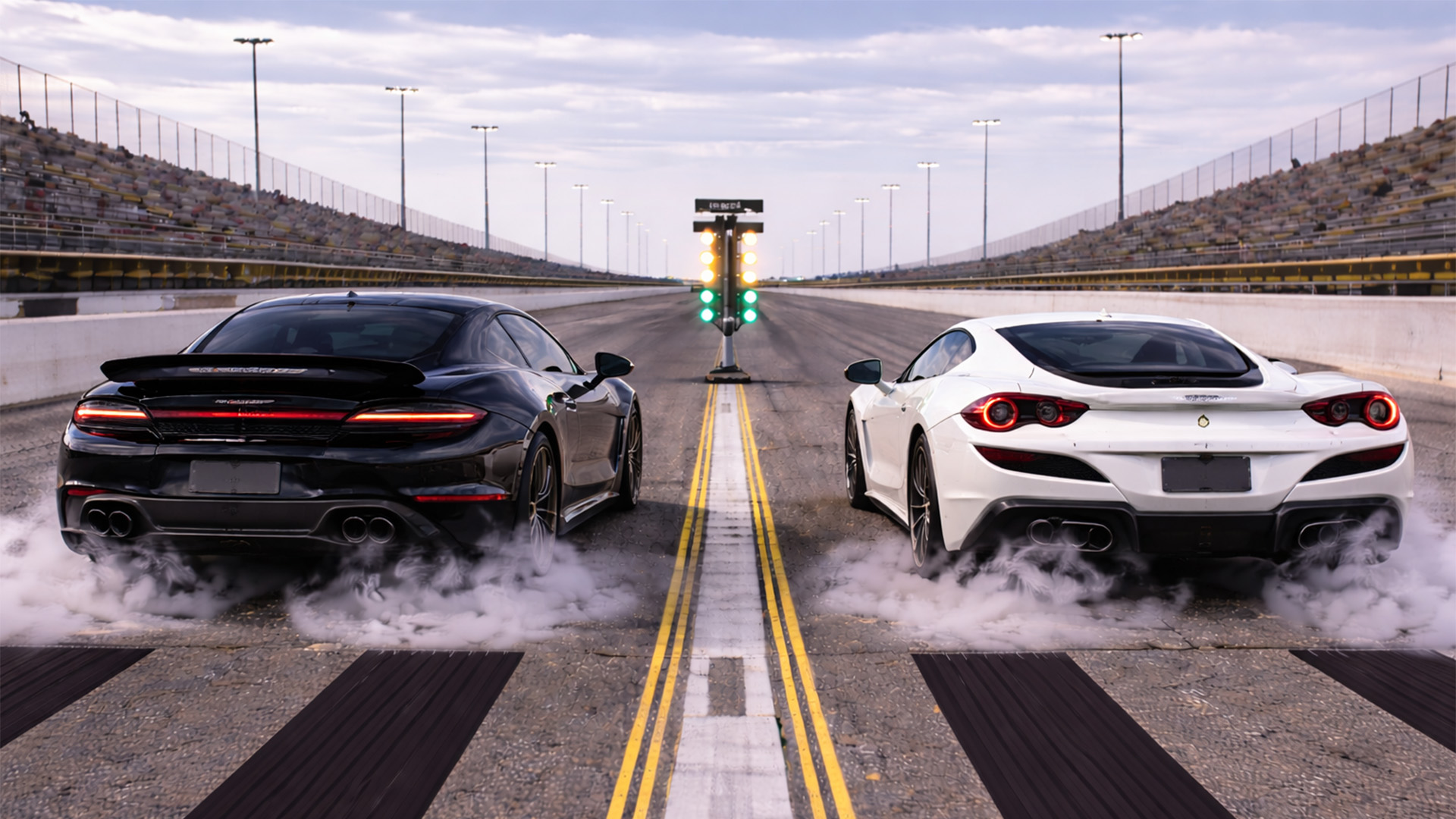 1,000 HP Porsche Turbo S vs Ferrari F8 Tributo drag race