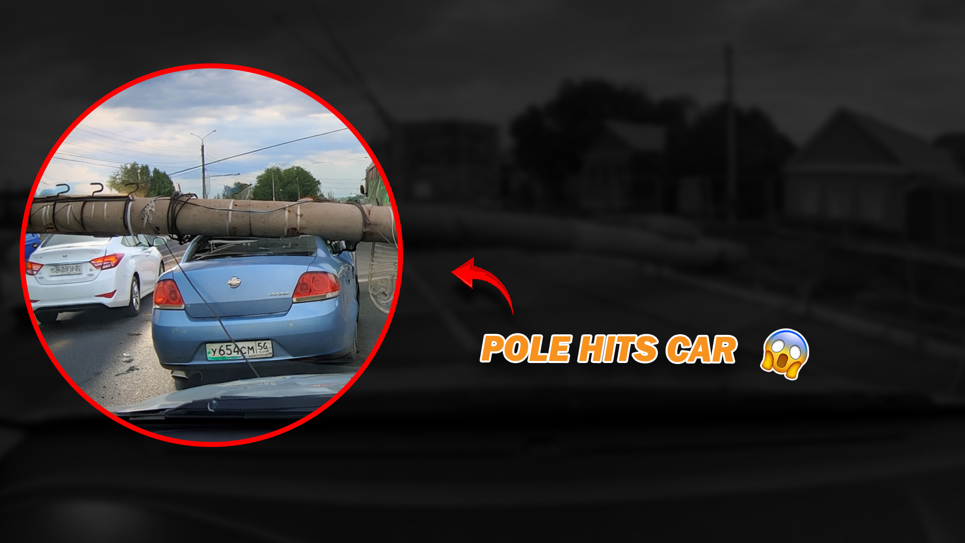Falling power pole hits two cars caught on cam