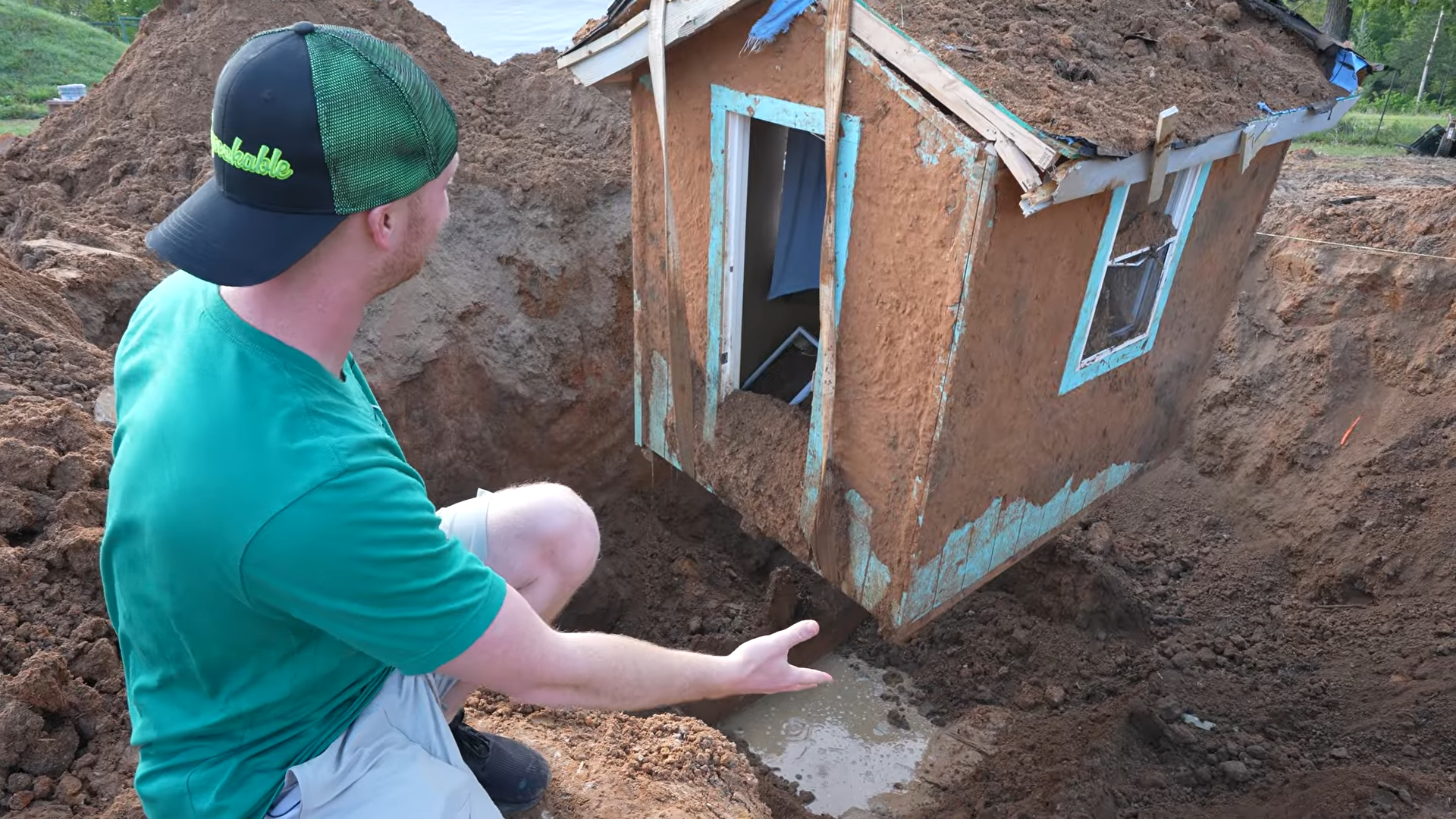 Watch how digging up a buried house turns into wild challenge with one rule