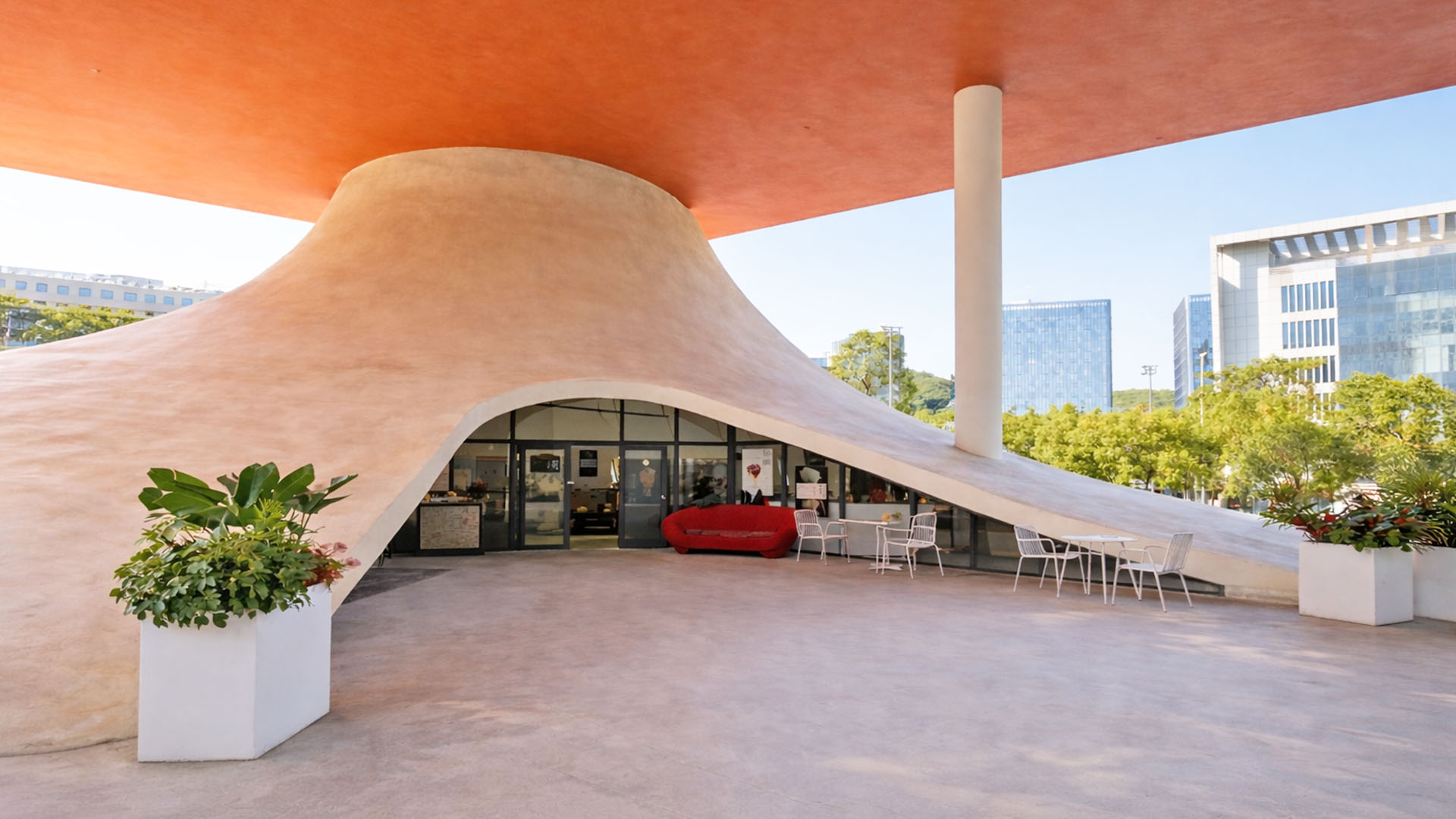 A secret library designed like a giant mushroom hidden in plain sight