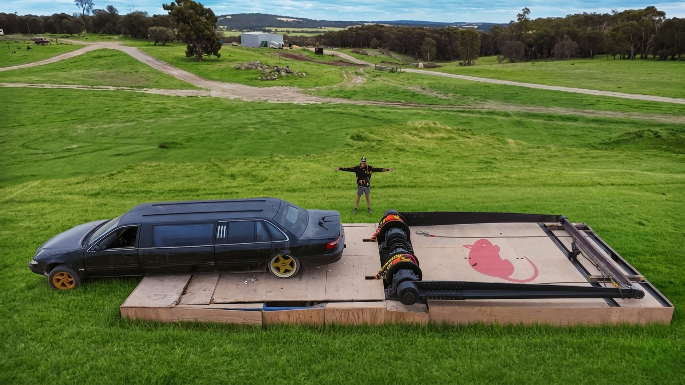 Watch what happens when a limo gets caught in the world’s largest mousetrap