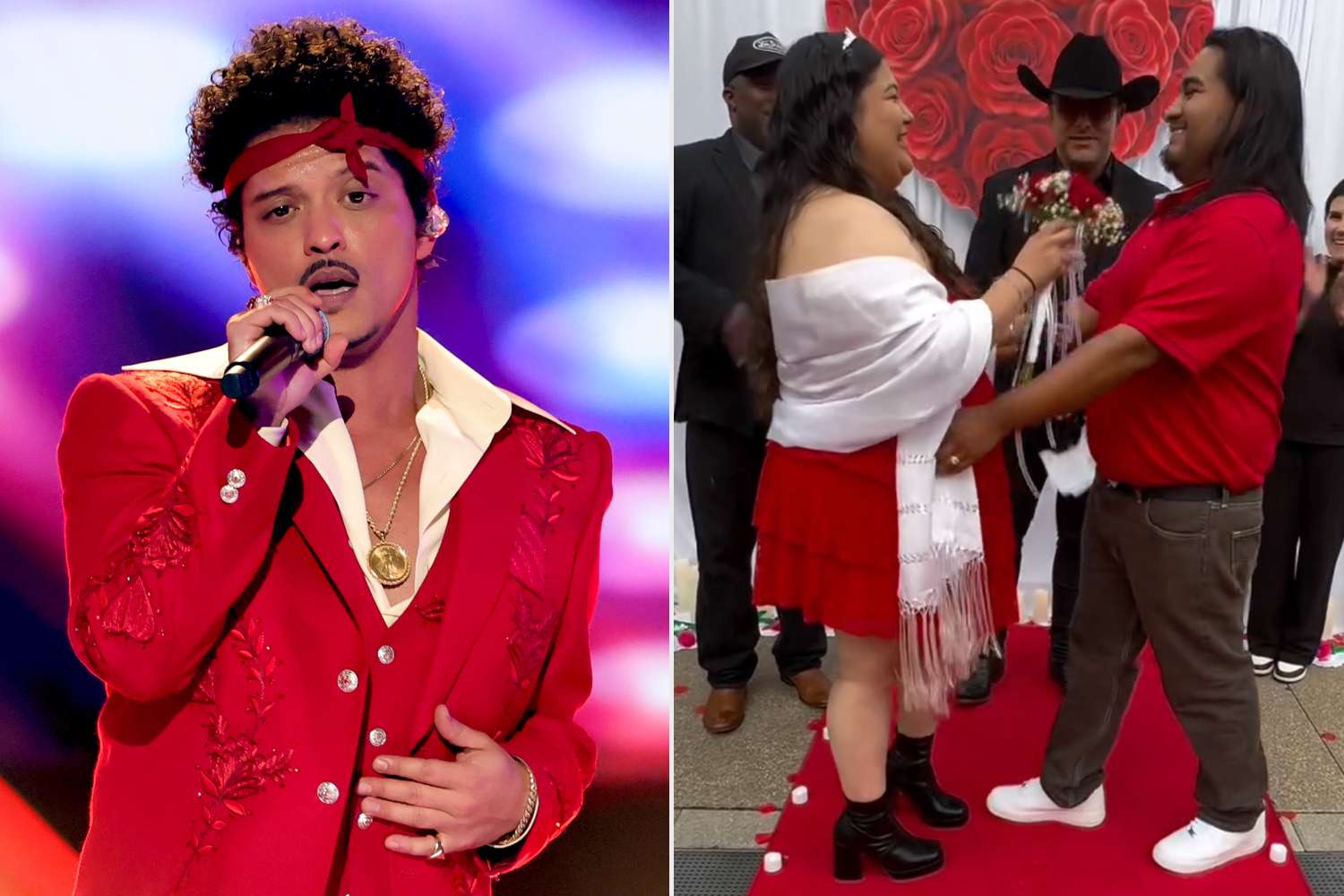 Woman stuns boyfriend with surprise wedding at Bruno Mars concert in ...
