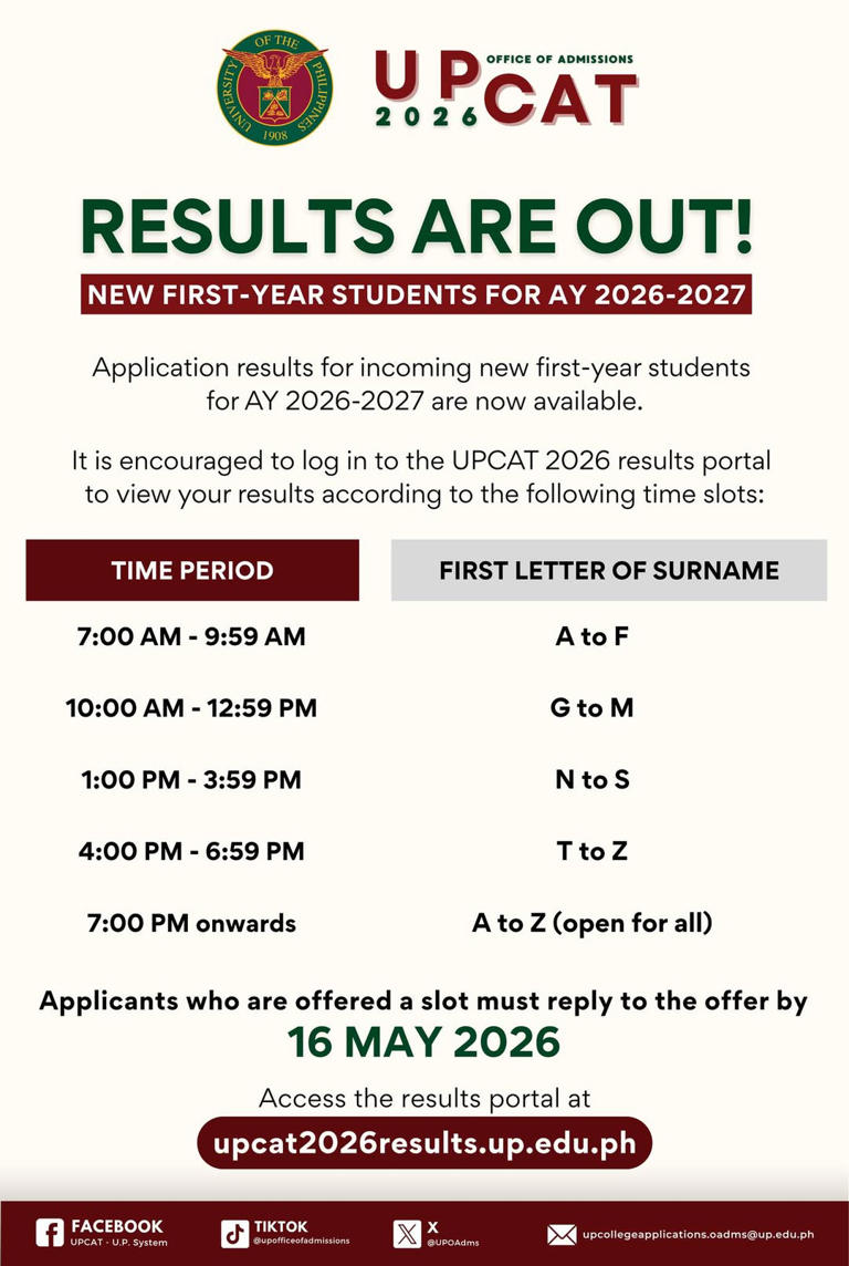 UPCAT 2026 results are out