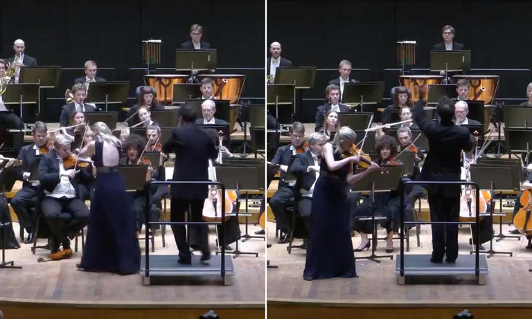 Moment conductor sends £1million violin crashing to the floor mid-concert
