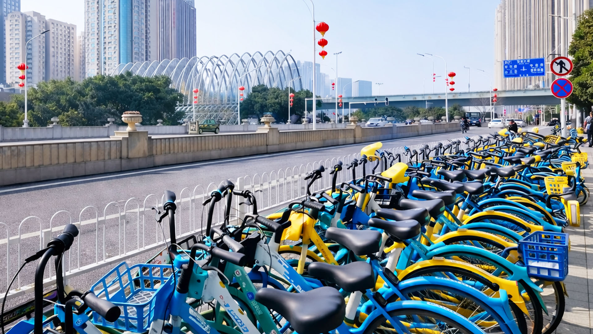 Rows of colorful shared bikes reveal China’s future transportation system
