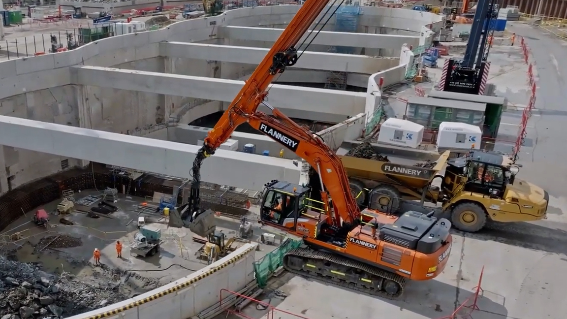 Massive excavation work inside a mega construction site