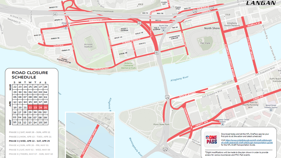 NFL draft brings extensive road closures to Pittsburgh, map shows