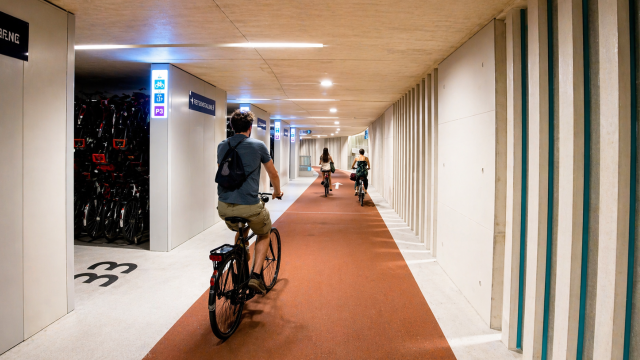 Cycling Through Utrecht Massive Bike Parking Garage (4K)