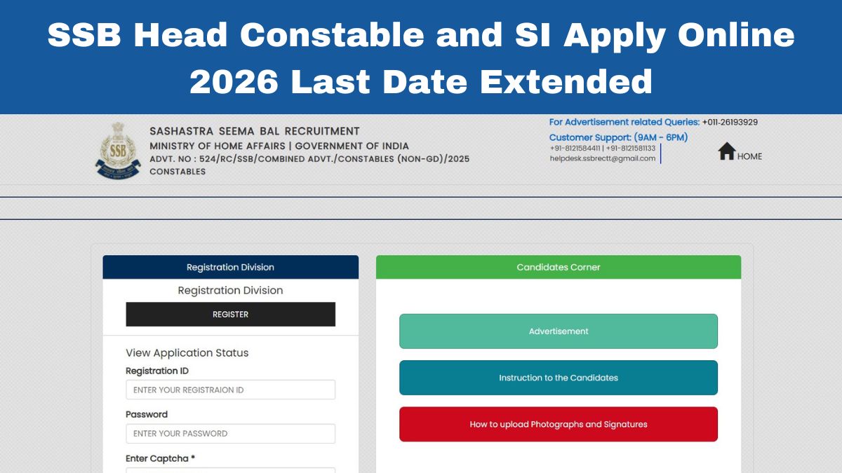SSB head constable and SI 2026 last date extended, direct application ...