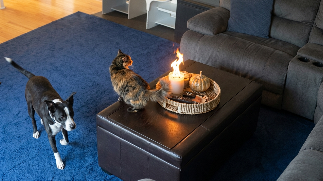 Watch what happens when a fluffy cat gets too close to a fire