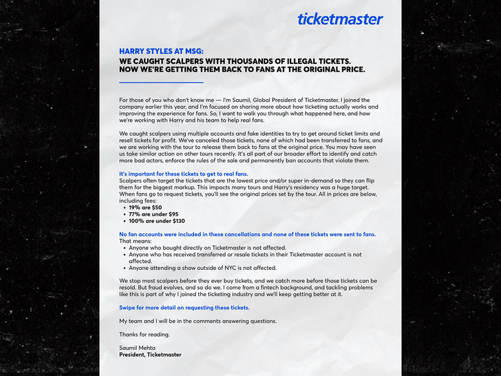 Ticketmaster thwarts Harry Styles ticket scalpers, re-lists tix at OG price