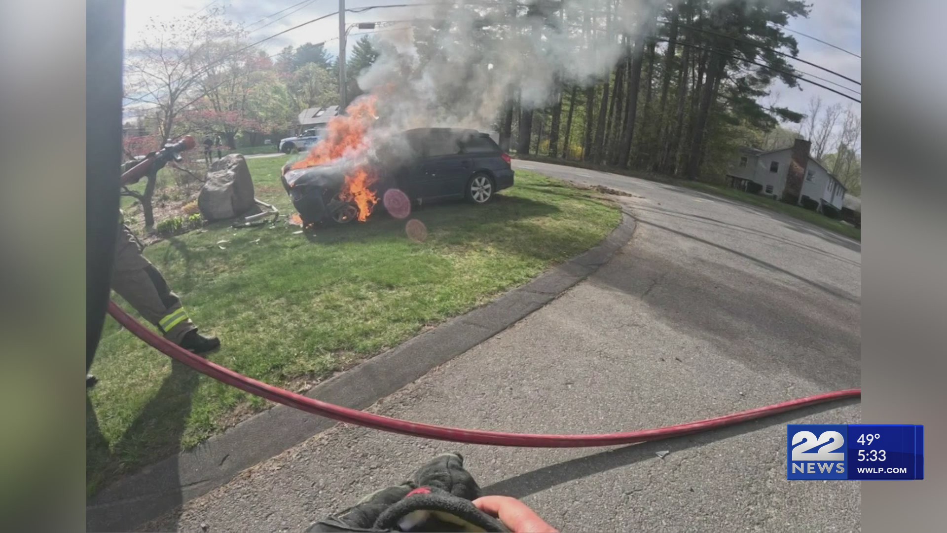 Car fire at Northampton intersection sends two to hospital