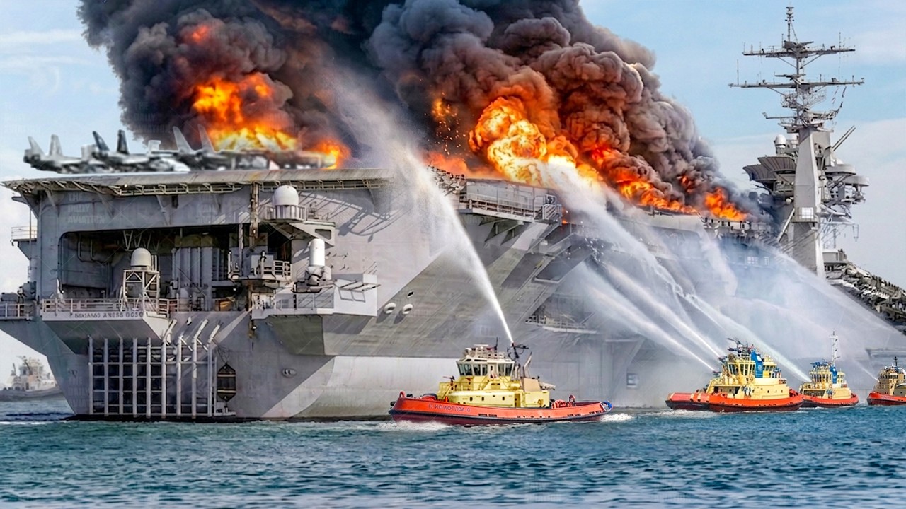 What happens when massive US Navy ship catches fire in middle of the ocean