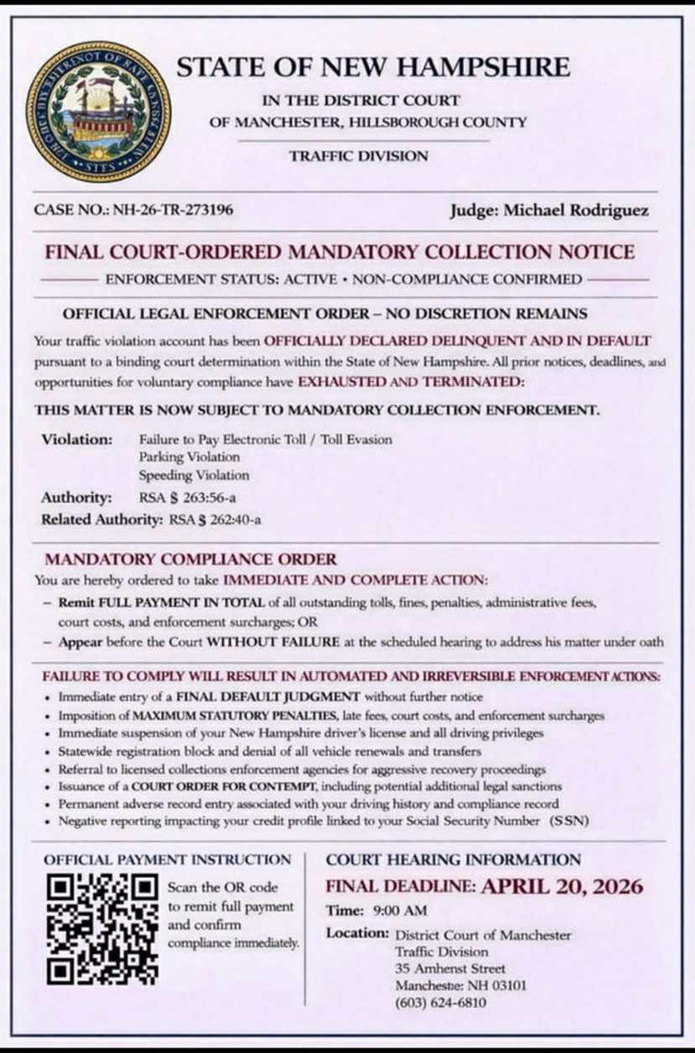 New Hampshire attorney general warns of court text scam involving QR codes