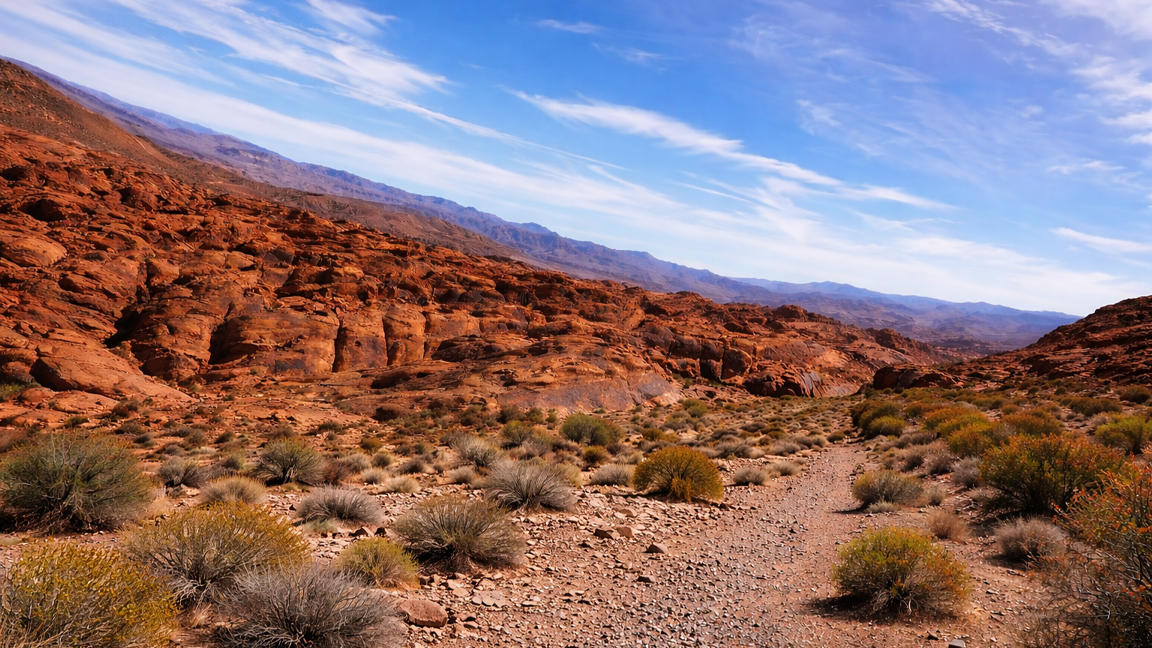 Dramatic red canyon landscape under clear blue sky