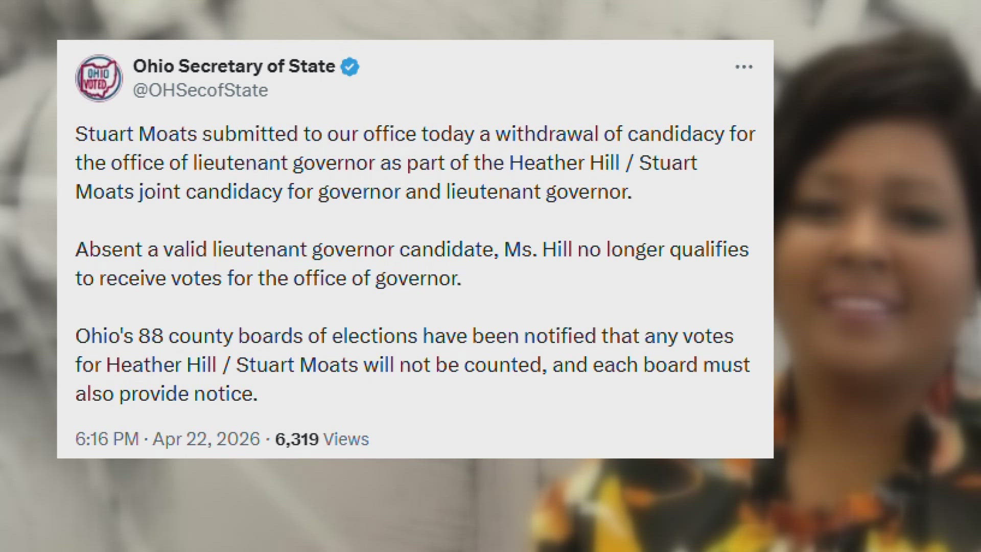 Ohio governor candidate Heather Hill disqualified after running mate ...