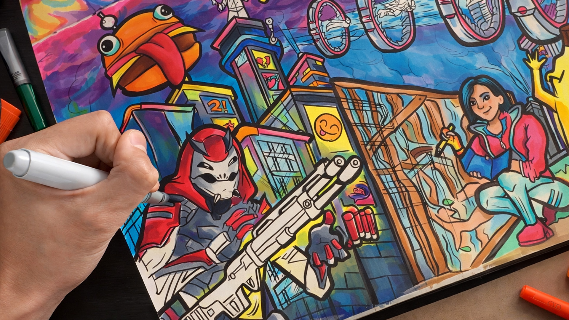 Creating a detailed Fortnite illustration with vibrant colors