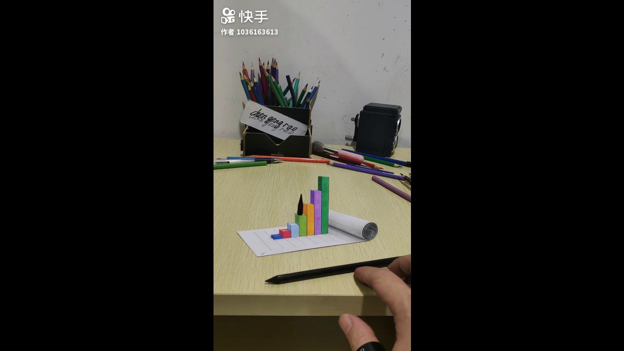 Drawing colorful 3D bar chart with pencil and bright colors creating ...