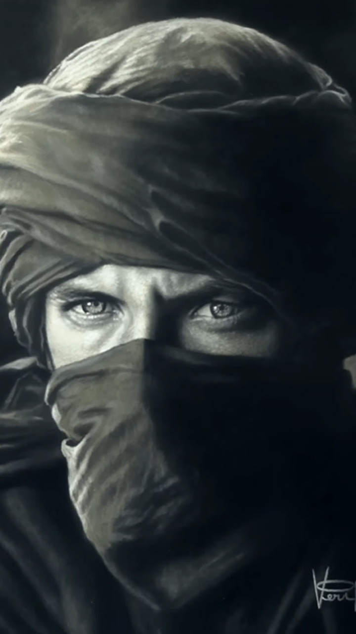 Realistic desert wanderer portrait | High contrast pencil art