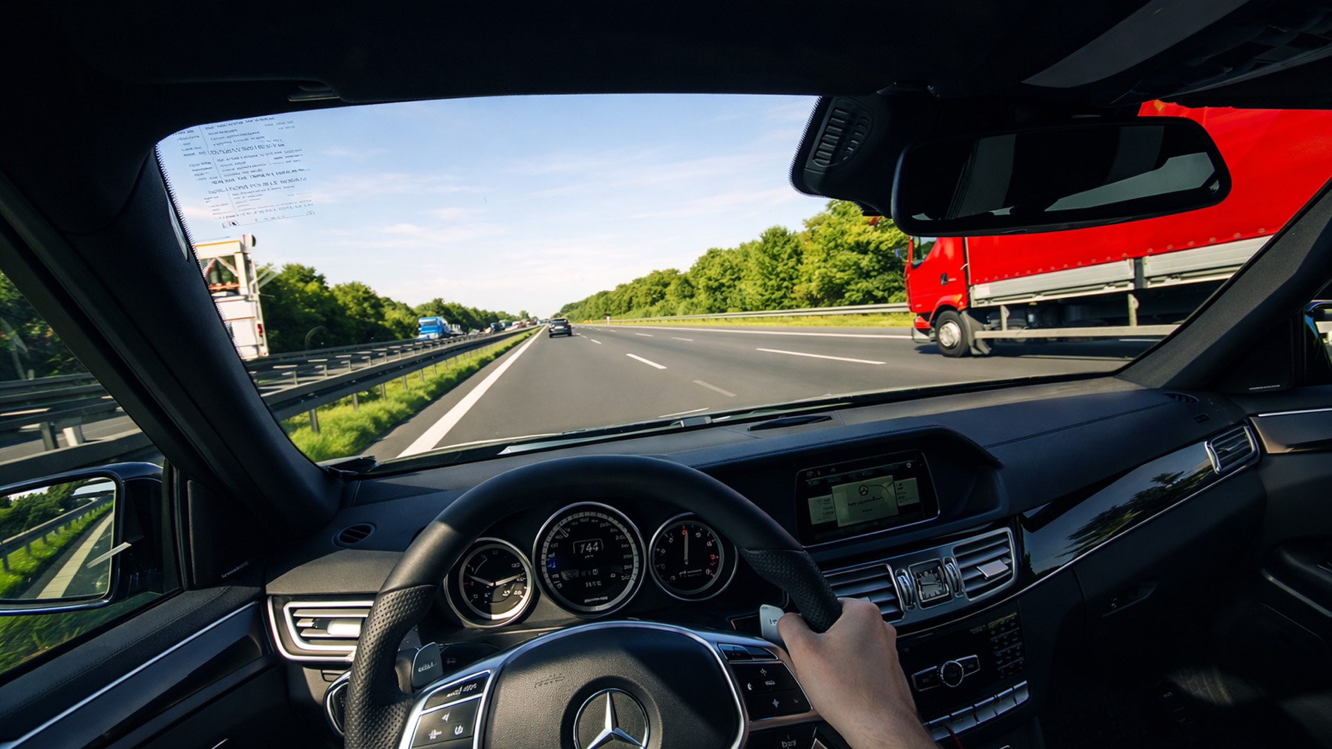 Mercedes E63 AMG POV driving at high speed on the Autobahn