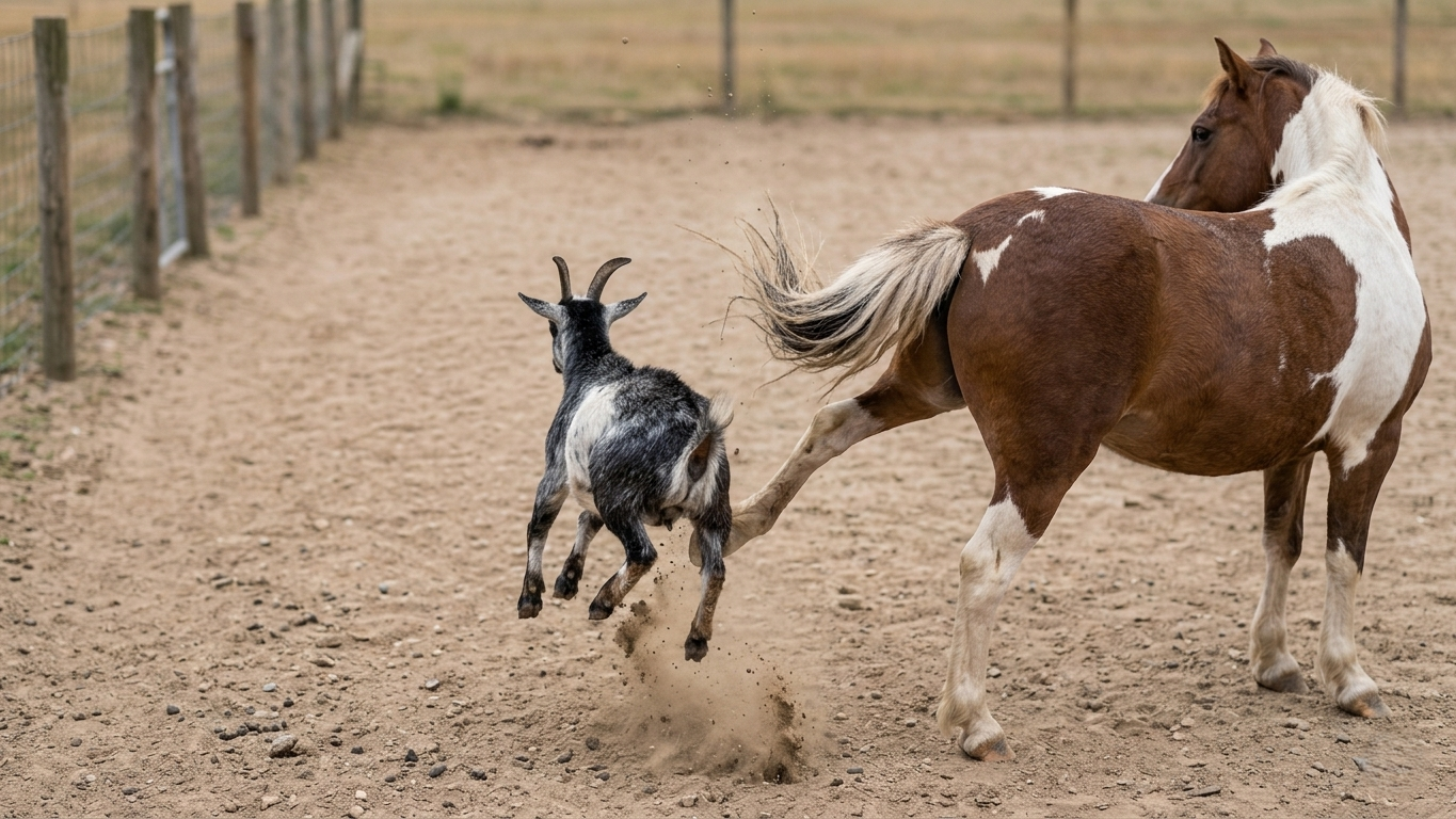Watch what happens when a goat angers a horse
