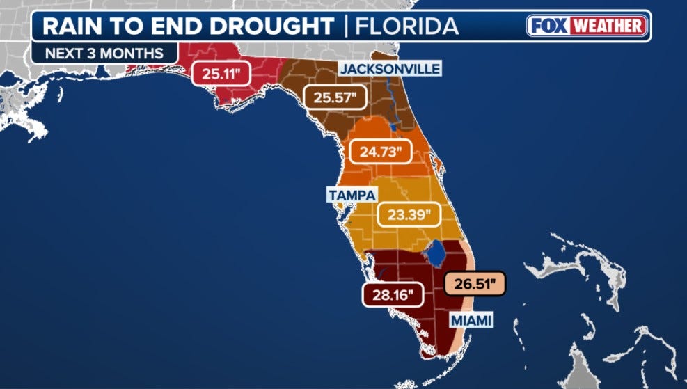 Map shows how much rain Florida needs by area to get out of drought