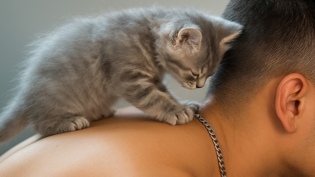 Why is this kitten playing on his shoulder?