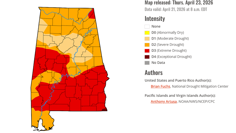 Drought expands to cover all of Alabama, with nearly half in extreme ...