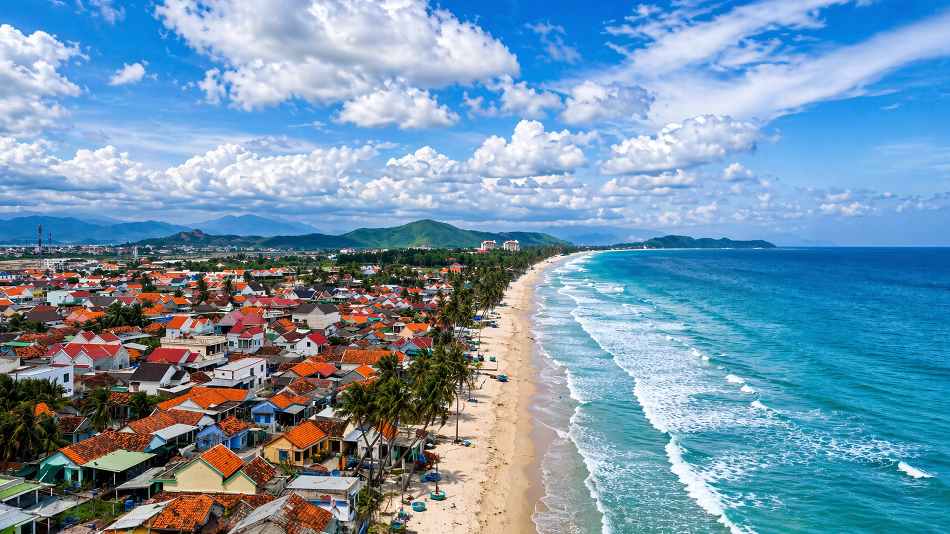 A beach with crystal clear shallow water in Vietnam