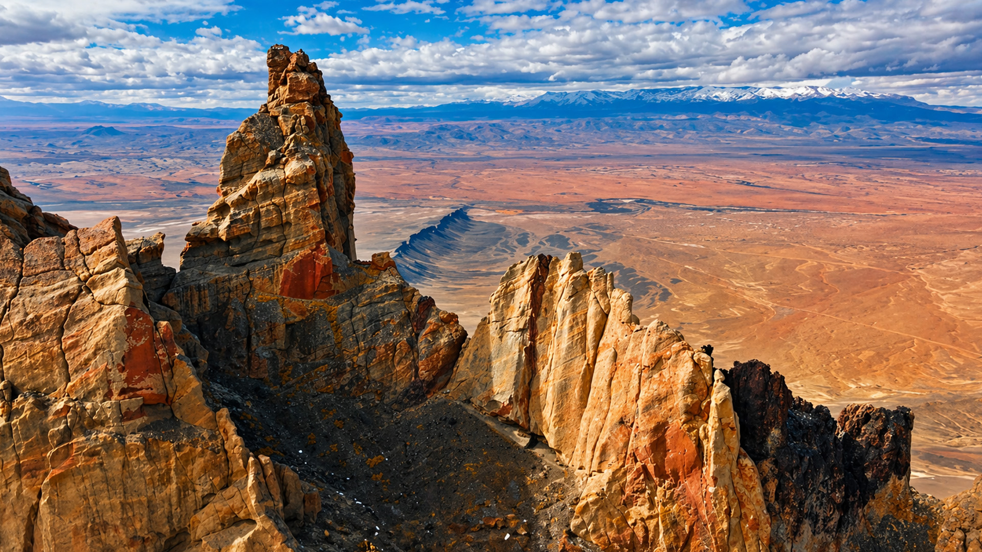 A giant rock formation standing alone in the desert