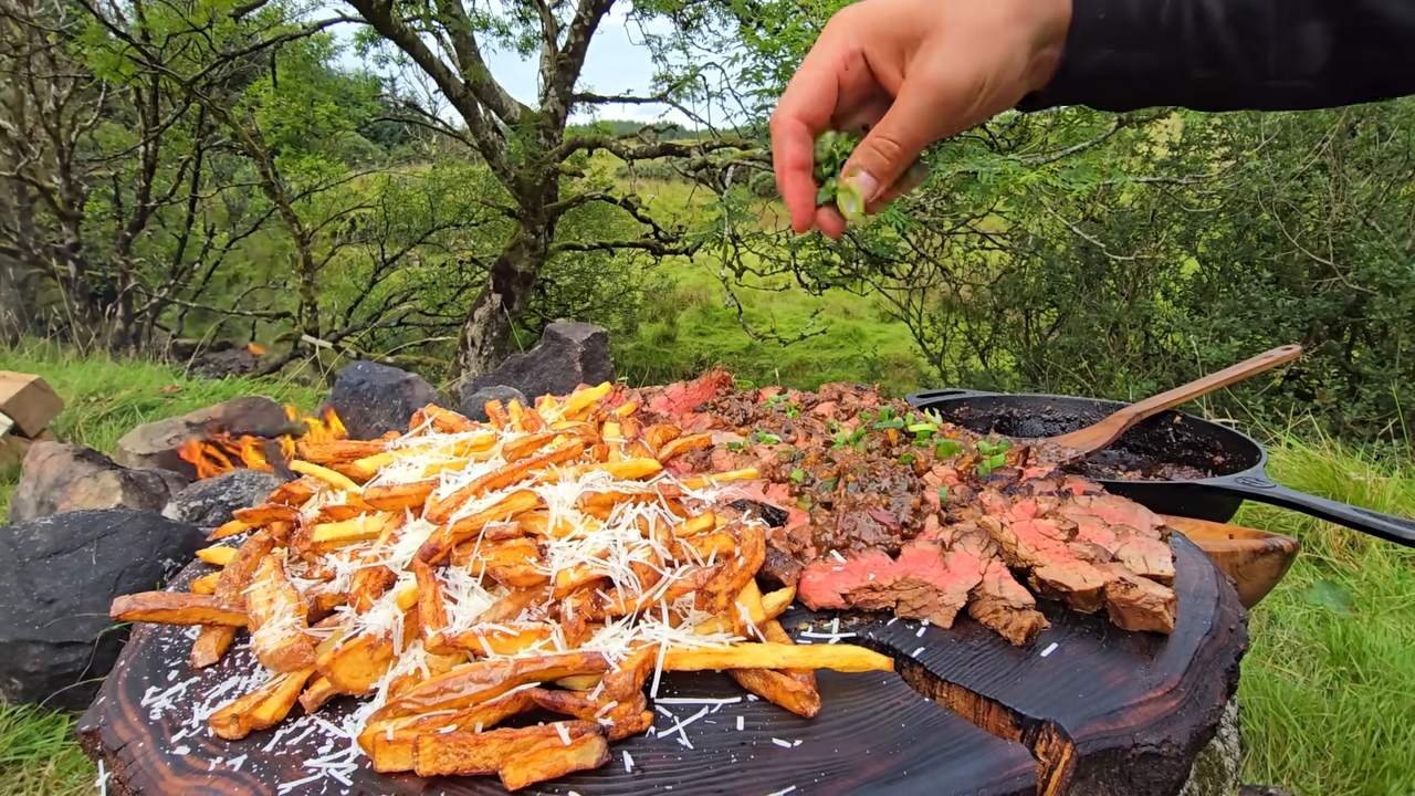 Watch how this skirt steak feast comes together over fire