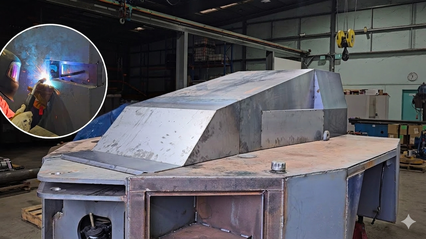 Engine cover assembly & tail light fabrication | Franna crane project ...