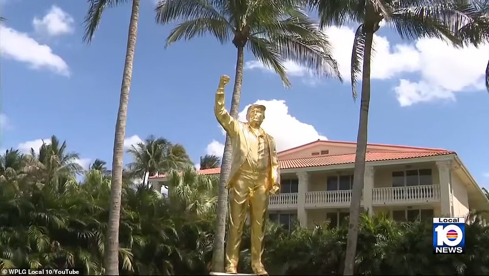 Gold statue of Trump unveiled at his Doral golf course